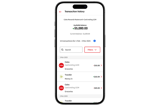 Coles Credit Cards OSC account summary