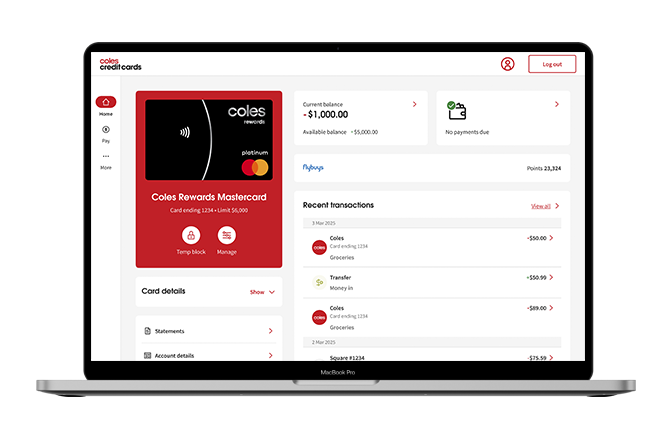 Coles Credit Cards OSC Rewards Homescreen
