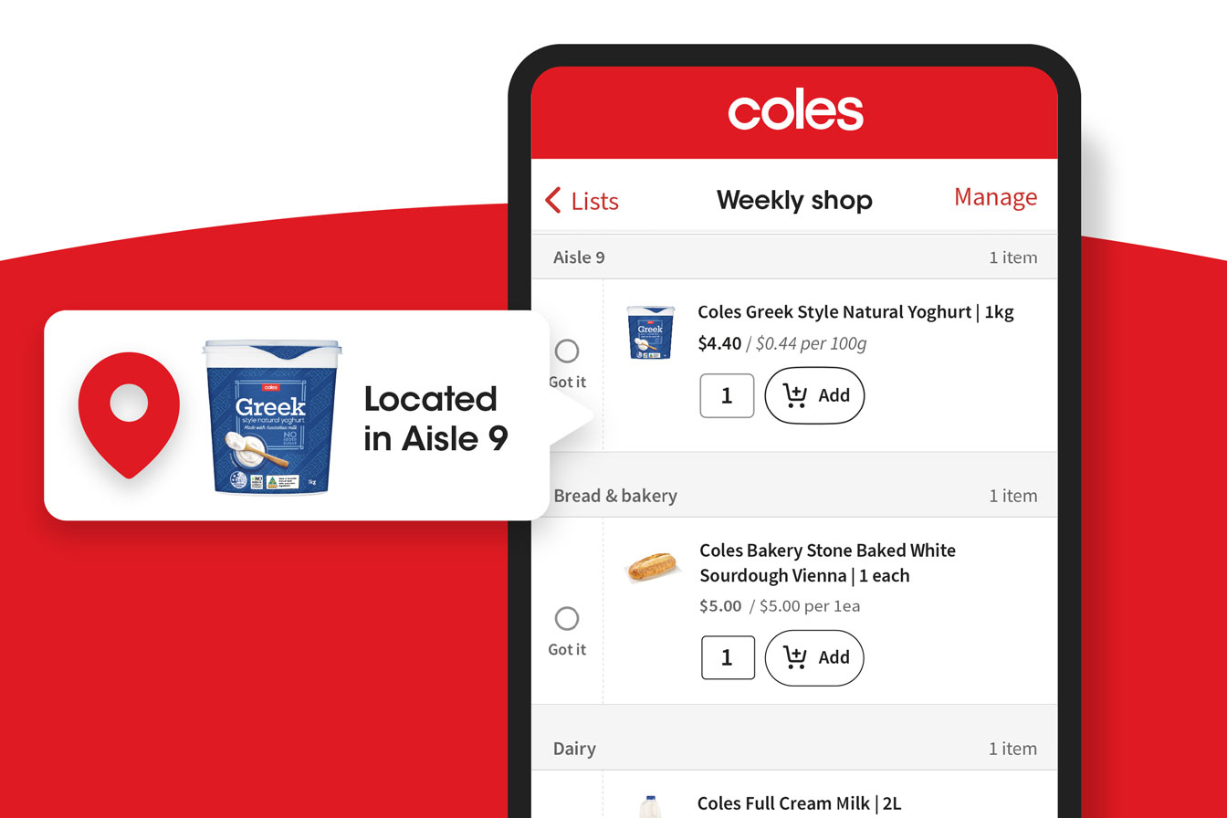 Create your shopping list on the app