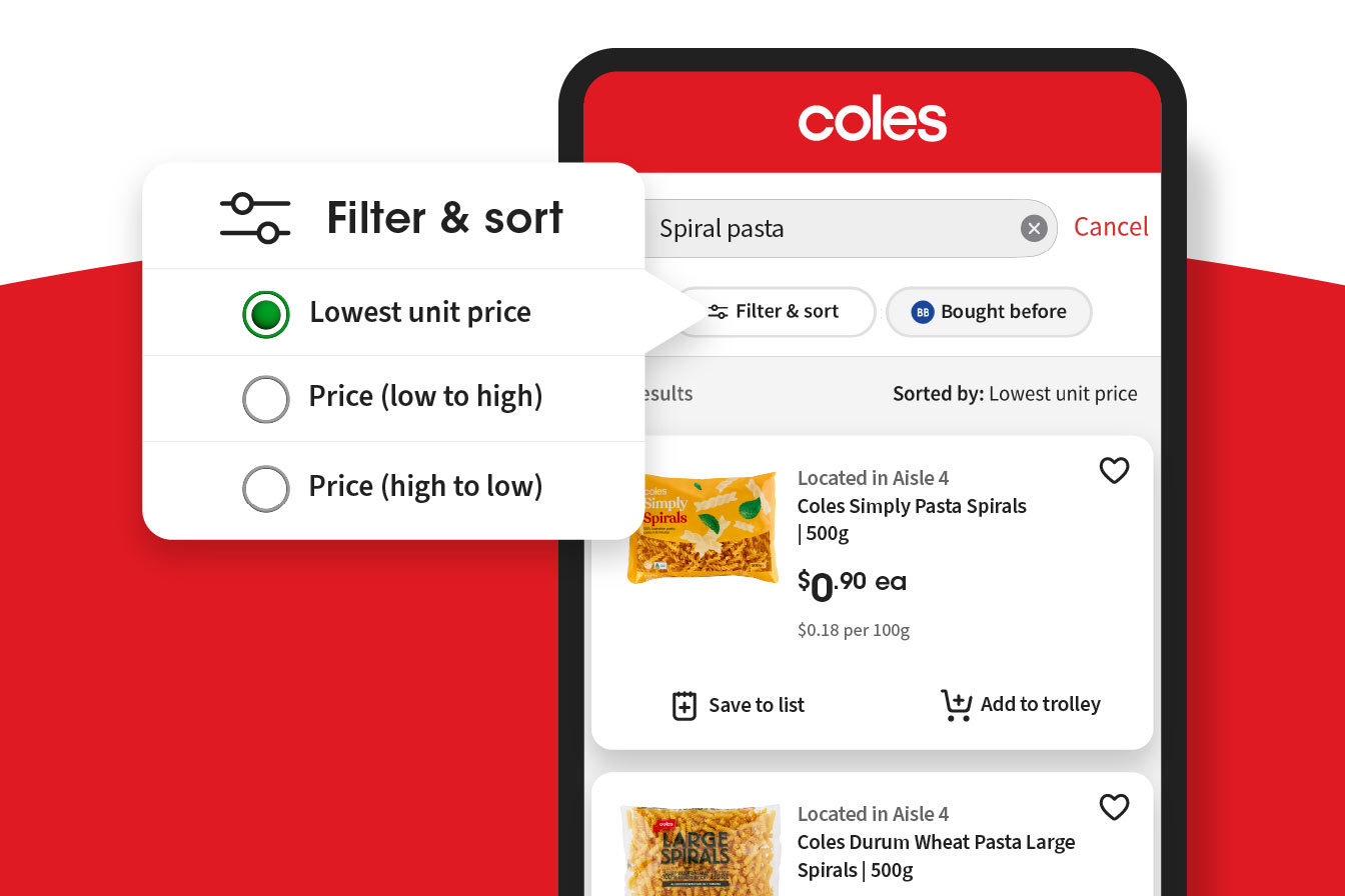 Sort by lowest unit price