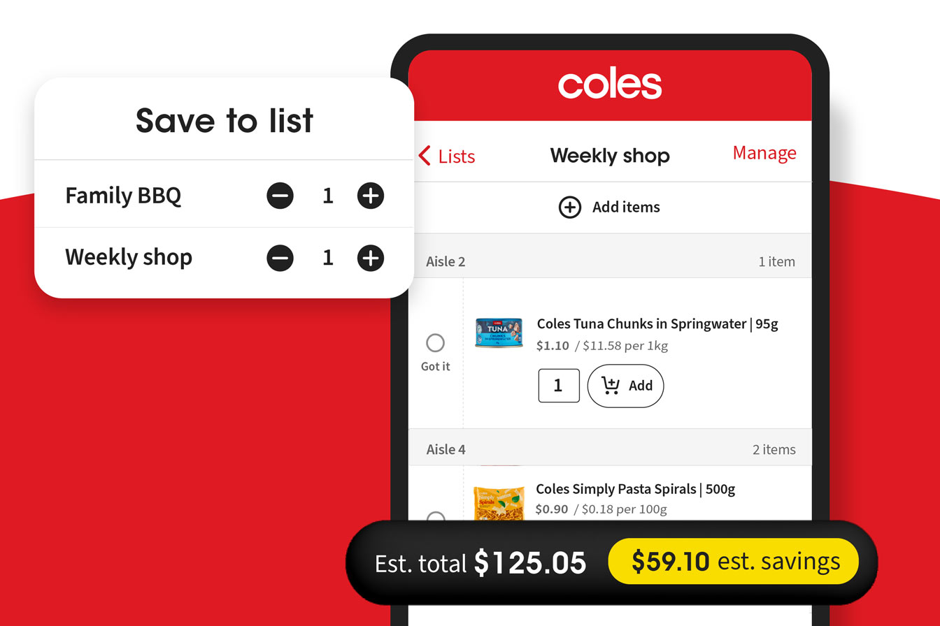 Create your shopping list on the app