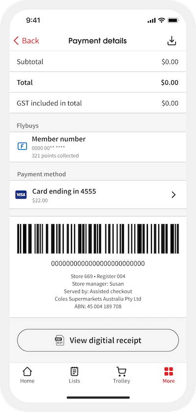 Digital receipts | Coles