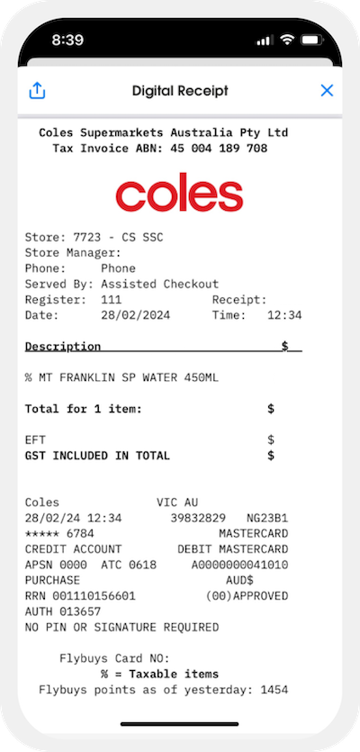 Digital receipts | Coles