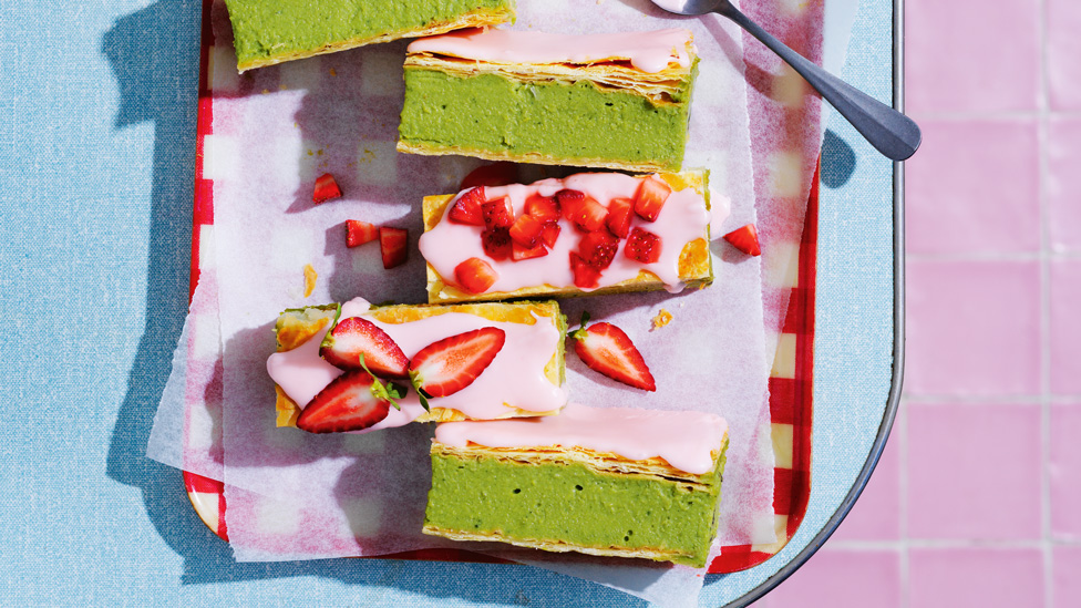 Matcha Vanilla Slice with Strawberry Icing Recipe | Coles