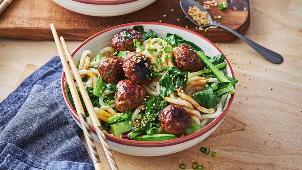 Asian-style Pork Meatballs with Udon Noodles Recipe | Coles