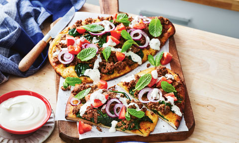 Lamb Garlic Naan Pizzas Recipe | Coles