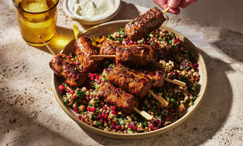 Cypriot-style Grain Salad with Beef Kebabs Recipe | Coles