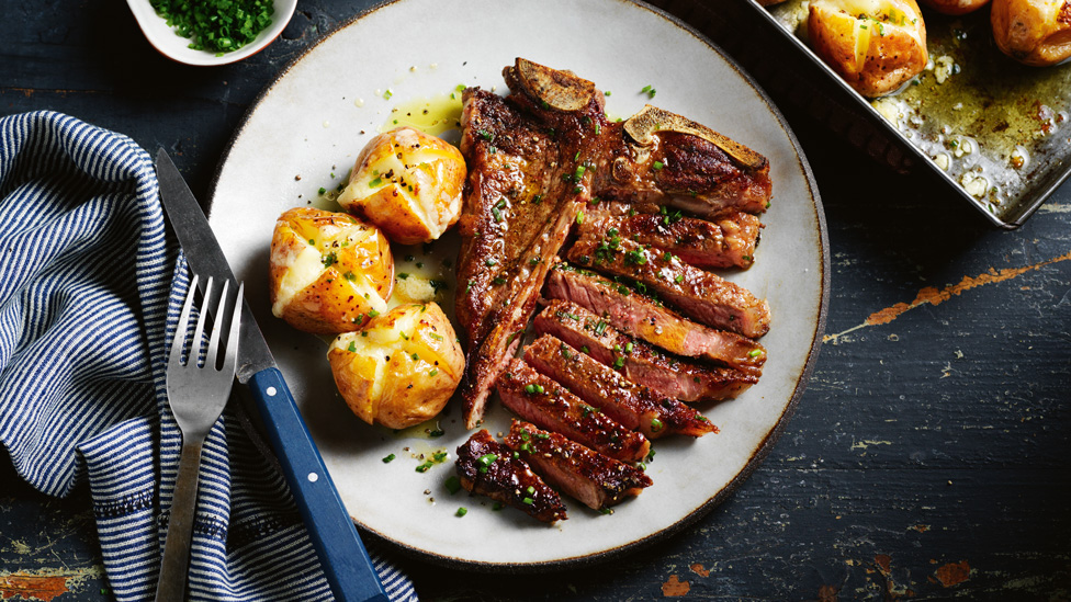 Curtis Stone’s T-bone Steaks With Jacket Potatoes & Cheesy Butter Recipe