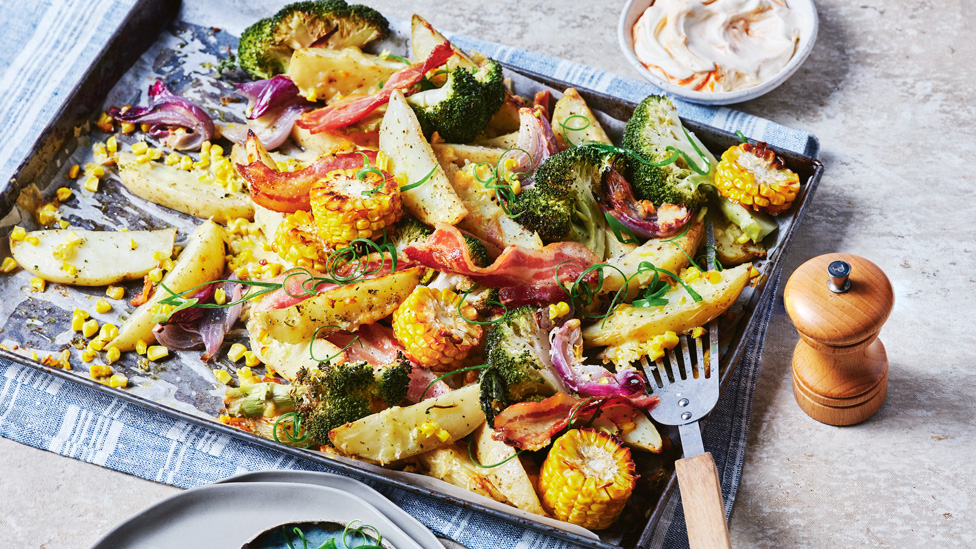 Cheesy Potato Wedges With Bacon, Corn and Broccoli Recipe | Coles