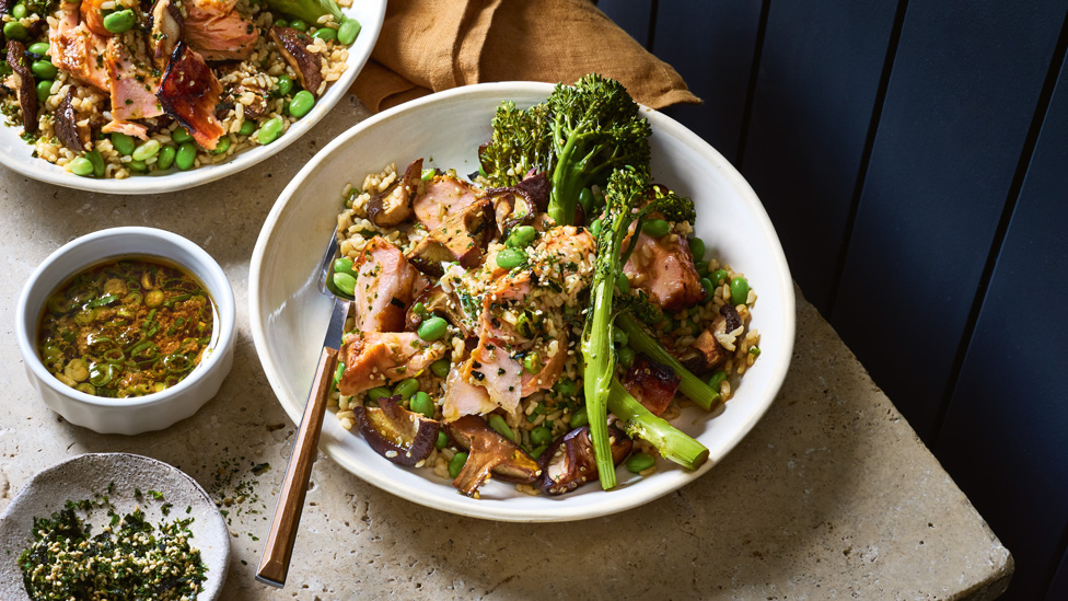Miso Salmon Rice Salad With Spring Onion Dressing Recipe | Coles