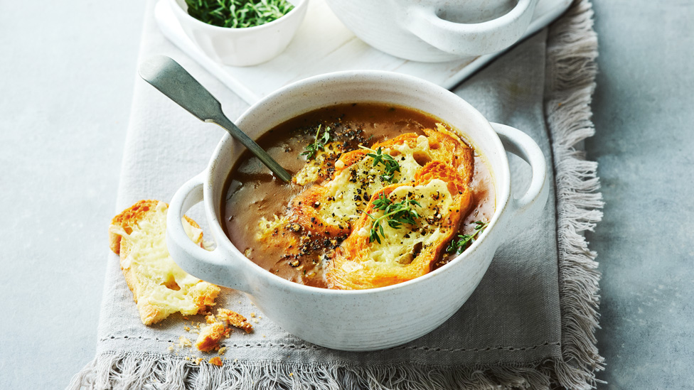 Easy French onion soup with cheesy croissant toasts recipe I Coles