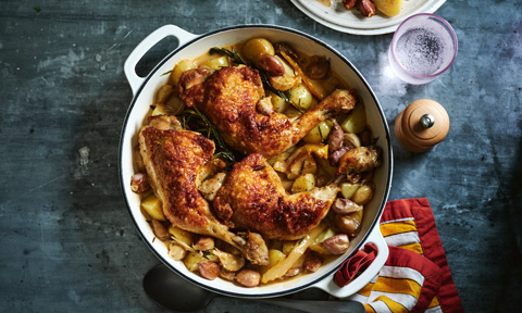 Roasted chicken with garlic, rosemary and greens recipe | Coles