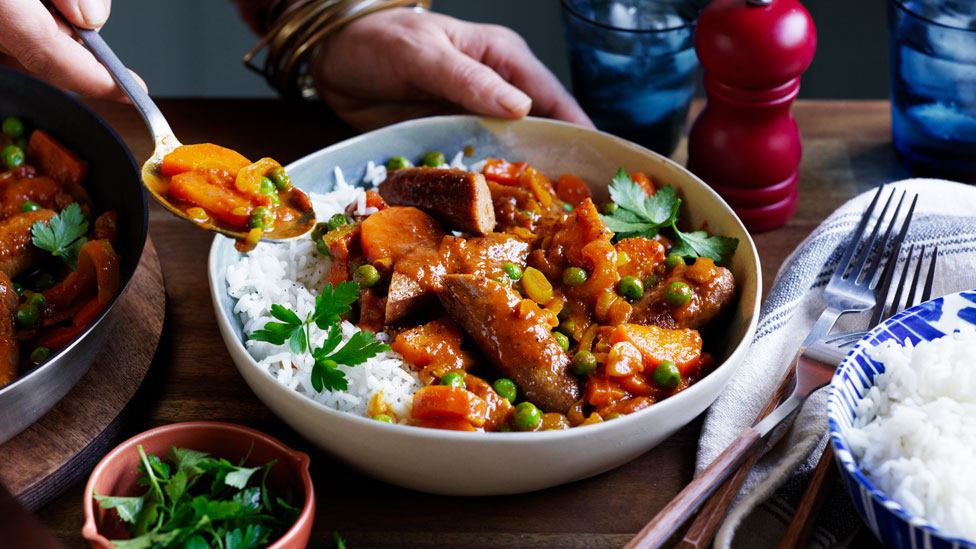 Classic Curried Sausages Recipe with Veg and Rice | Coles