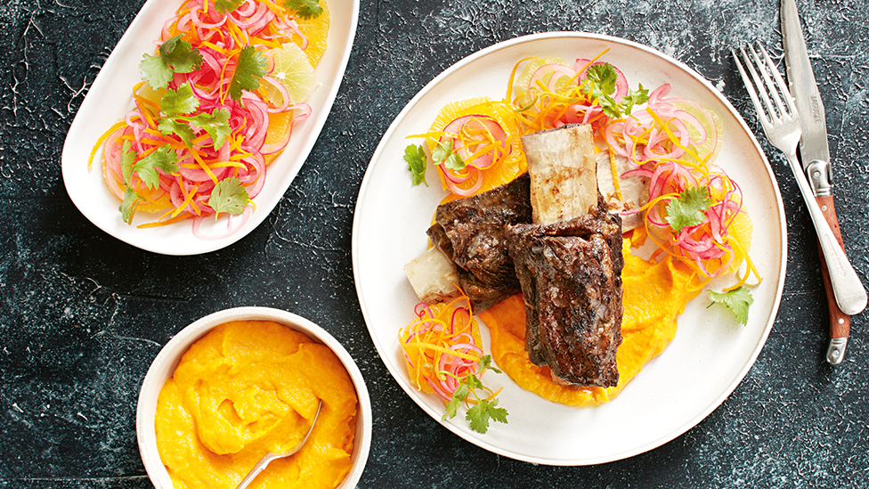 Beef Ribs with Carrot Puree and Citrus Salad Recipe | Coles
