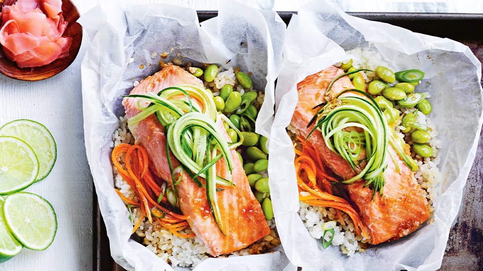 Japanese-Style Baked Salmon and Rice Parcels Recipe | Coles