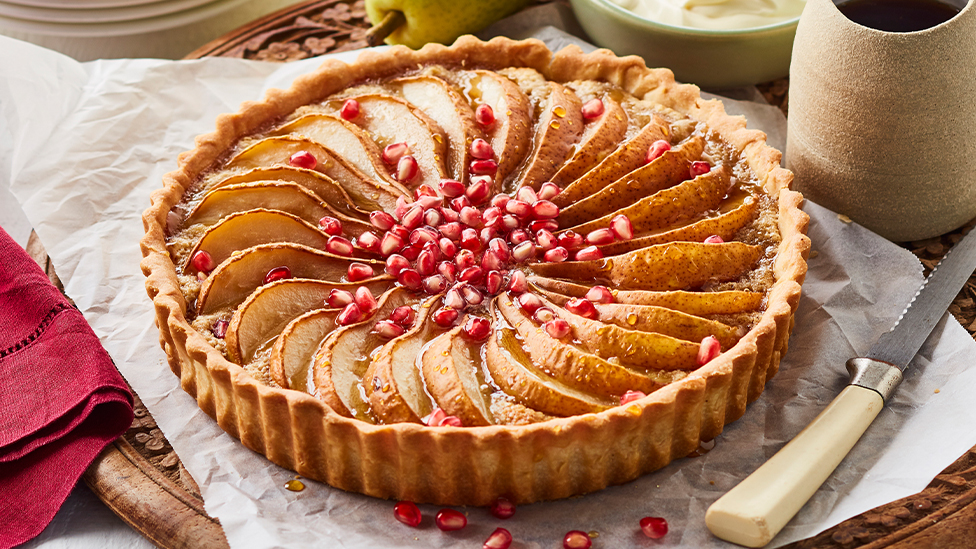 Quick and Easy Pear and pomegranate tart recipe | Coles