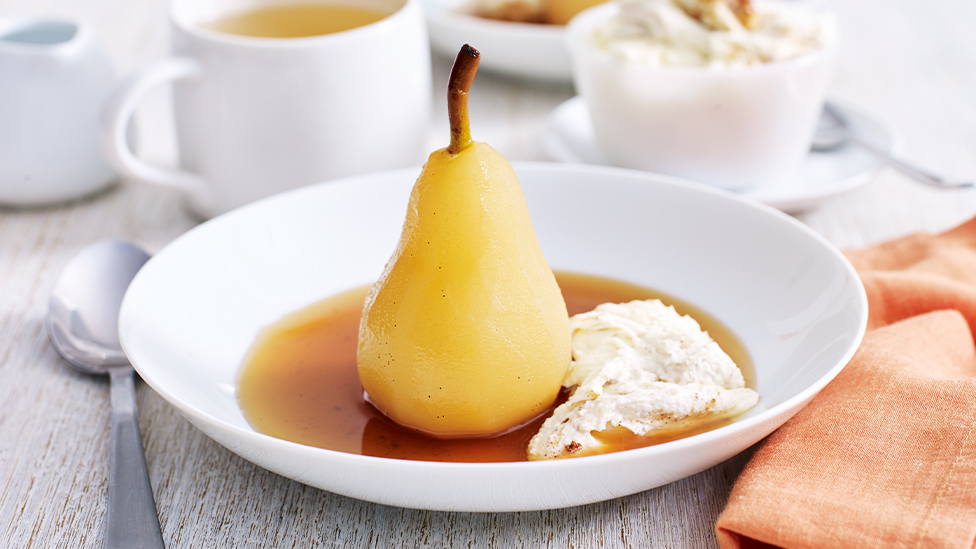 Poached Maple Pears with Cinnamon Mascarpone Recipe | Coles