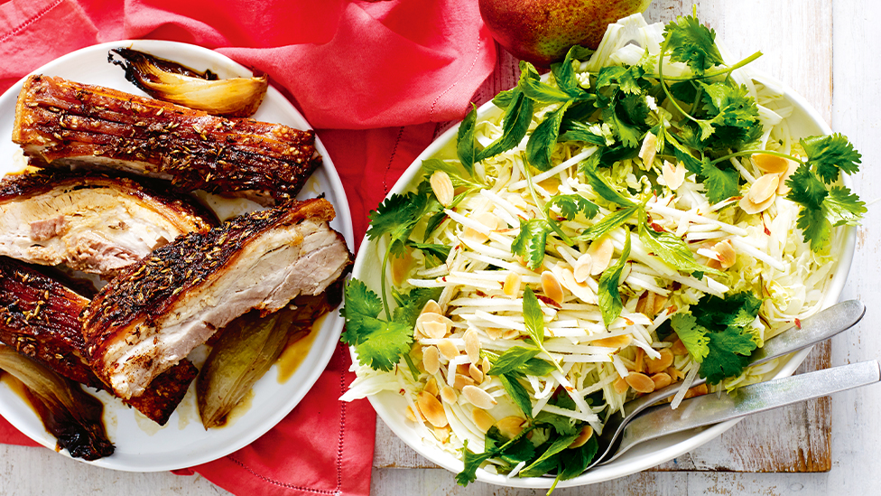 Slow-Roasted Pork Belly with Pear Coleslaw Recipe | Coles