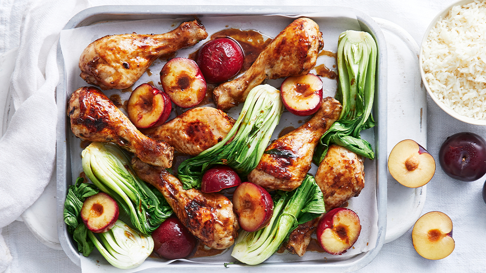 Sticky Chicken and Plum Tray Bake Recipe | Coles