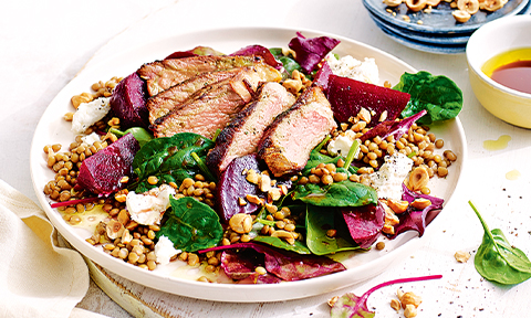 Speedy Beef with Beetroot and Lentil Salad Recipe | Coles