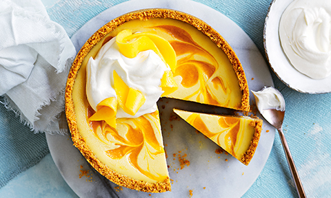 Mango Ripple and White Choc Cheesecake Recipe | Coles
