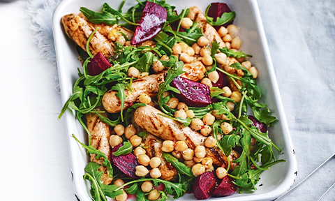 Sausages with Beetroot and Rocket Salad Recipe | Coles