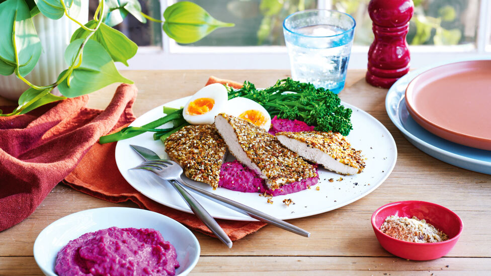 Dukkah Chicken with Beetroot Hommus Recipe | Coles
