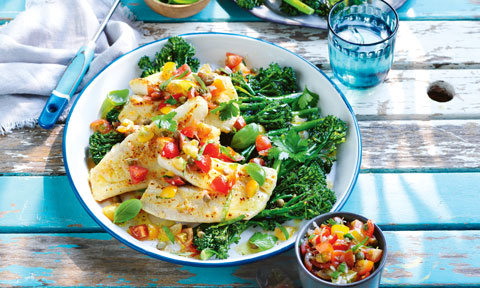 Curtis Stone's Snapper with Baby Broccoli and Tomato Caper Relish ...